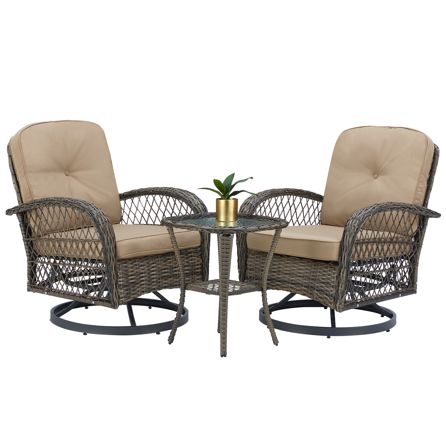EROMMY 3 Pieces Outdoor Swivel Rocker Patio Chairs, 360 Degree Rocking ...