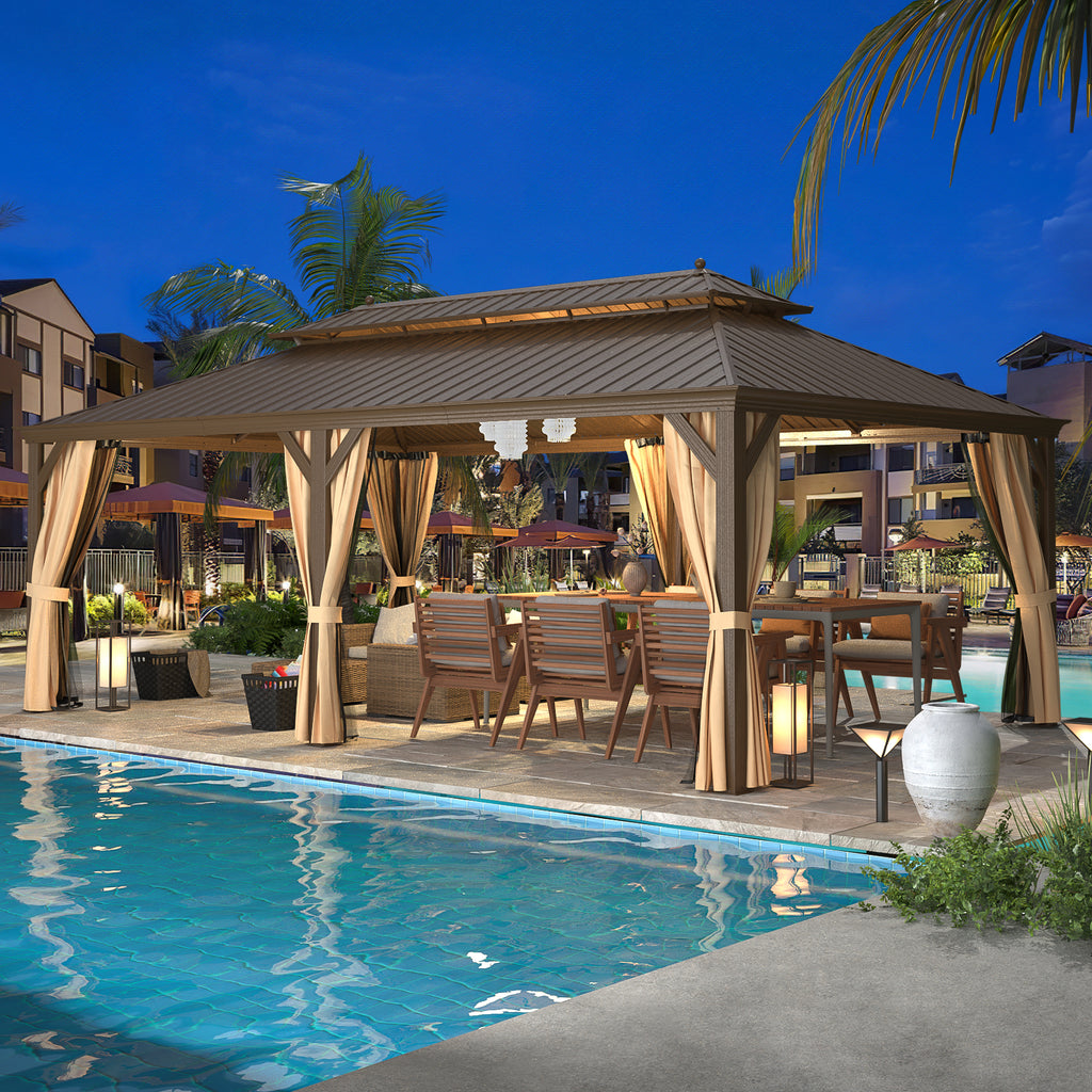 EROMMY 14' X 22' Hardtop Gazebo Aluminum Frame Gazebo with Galvanized ...