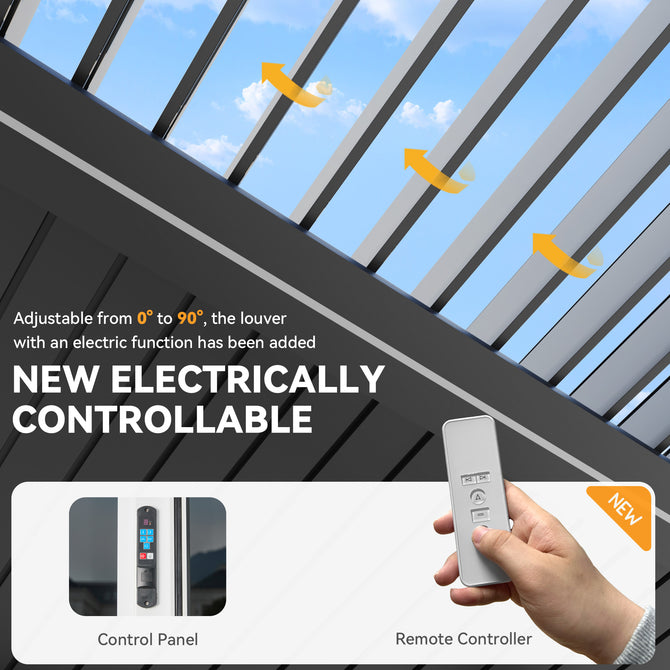 10x13 Electric Louvered Pergola with Louvers and LED Light - EROMMY ...