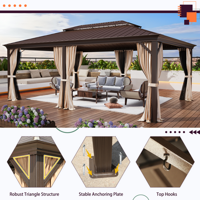 EROMMY 14X20 Hardtop Grill Gazebo with Netting and Sides – Erommy