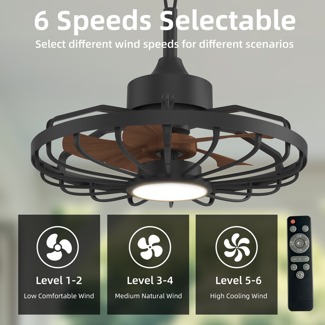 EROMMY 20'' Wood Grain Gazebo Fan with Light, 6 Speeds, Dimmable LED ...
