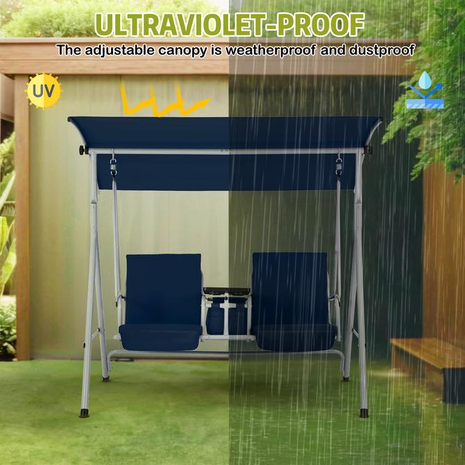 EROMMY 2-Person Outdoor Swing with Canopy, Storage Table, Cooler Bag ...