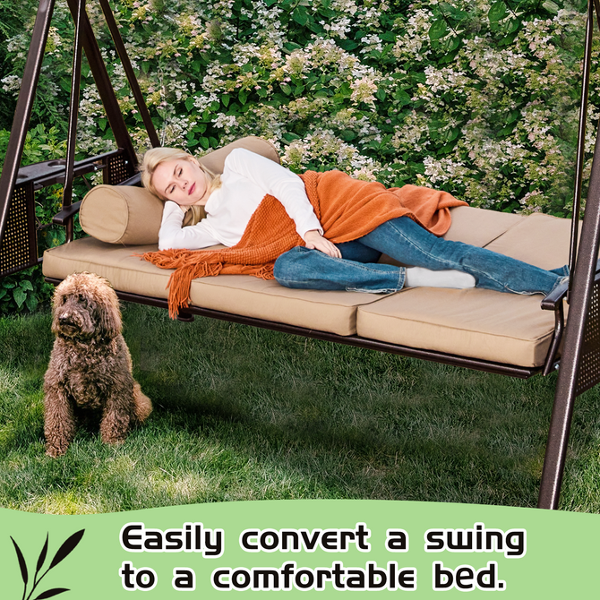 EROMMY Porch Swing with Hardtop Sunshade, 3 Seat with 2 Side Cup Holde ...