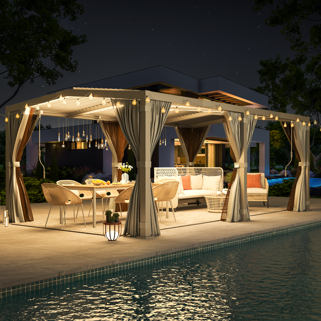 Outdoor Pergola with Curtains | Modern Elegance & Durability - EROMMY ...