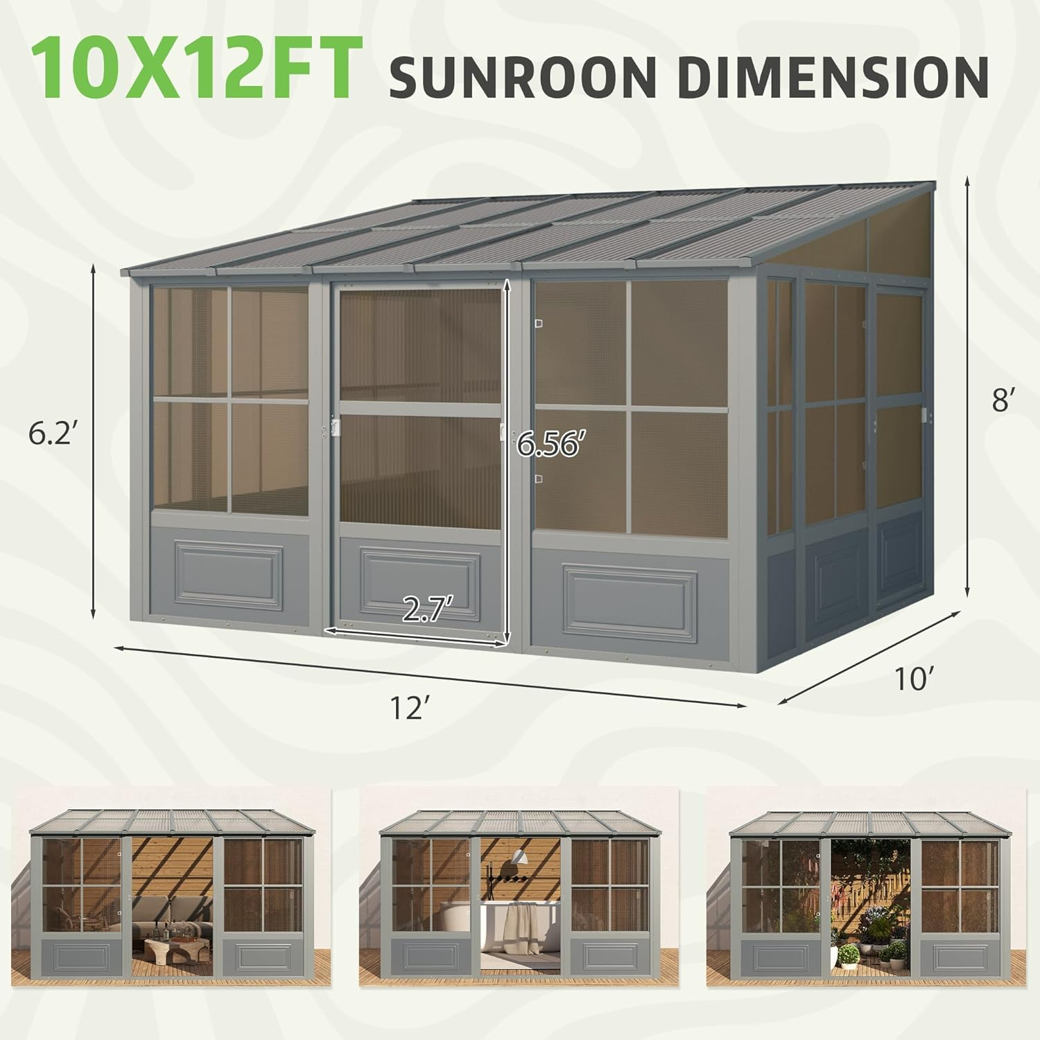 10x12 Wall-Mounted Sunroom | Durable 4-Season Solarium - EROMMY – Erommy