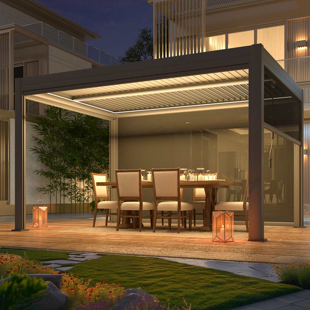 10x13 Electric Louvered Pergola with Louvers and LED Light - EROMMY ...