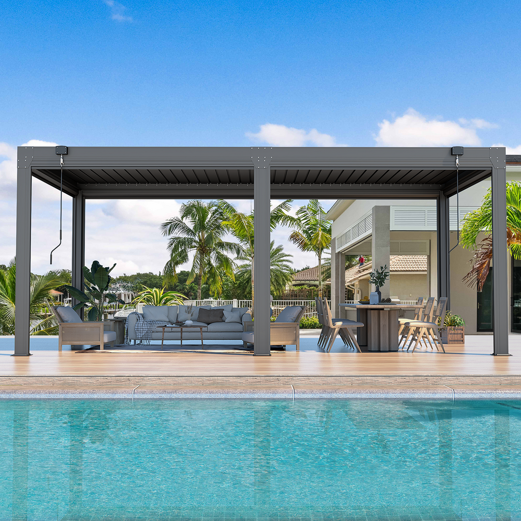 10x20 Aluminum Pergola with Pull-down Screen - EROMMY – Erommy