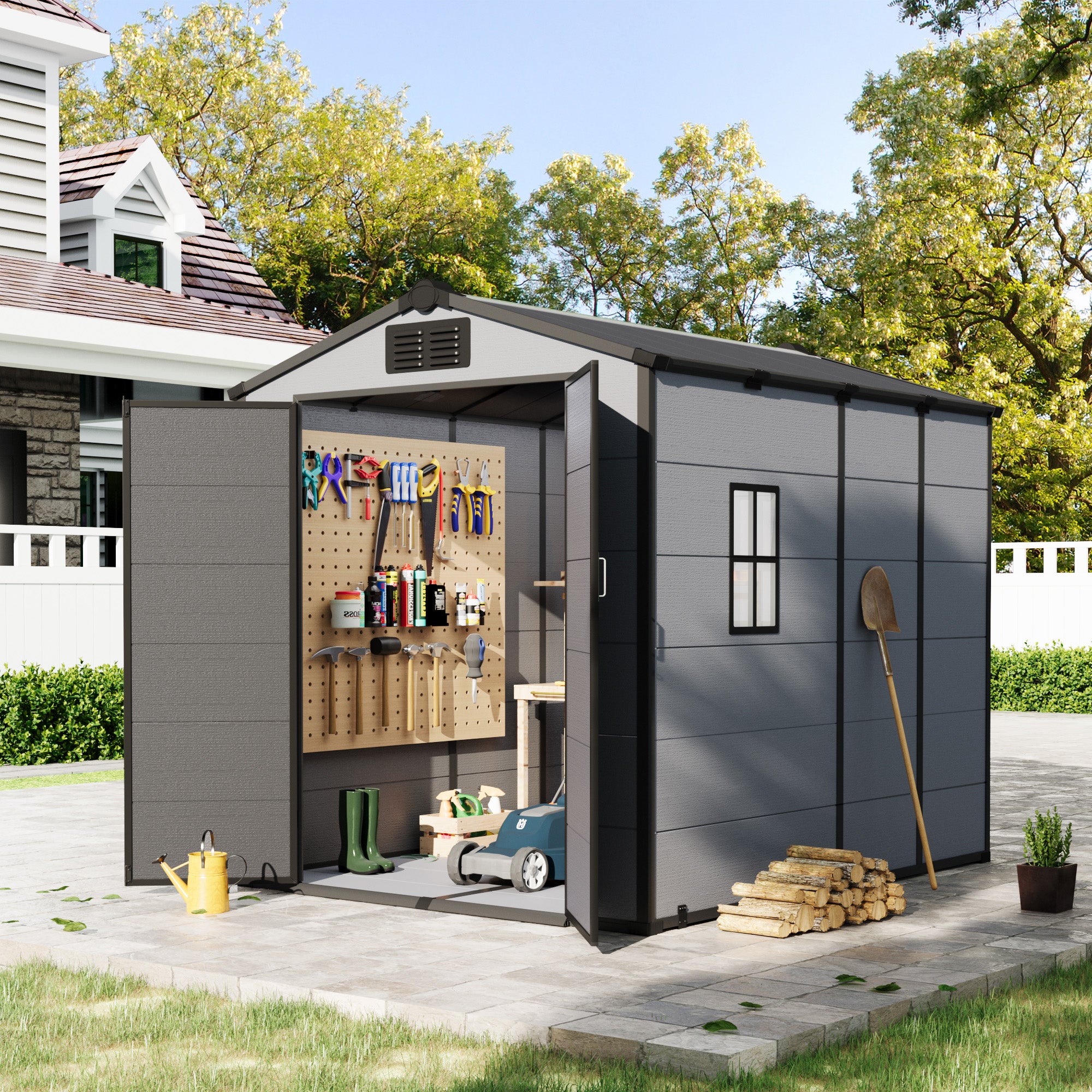 6x8 FT Outdoor Storage Shed, Weather-Resistant Shed with Lockable Doub ...
