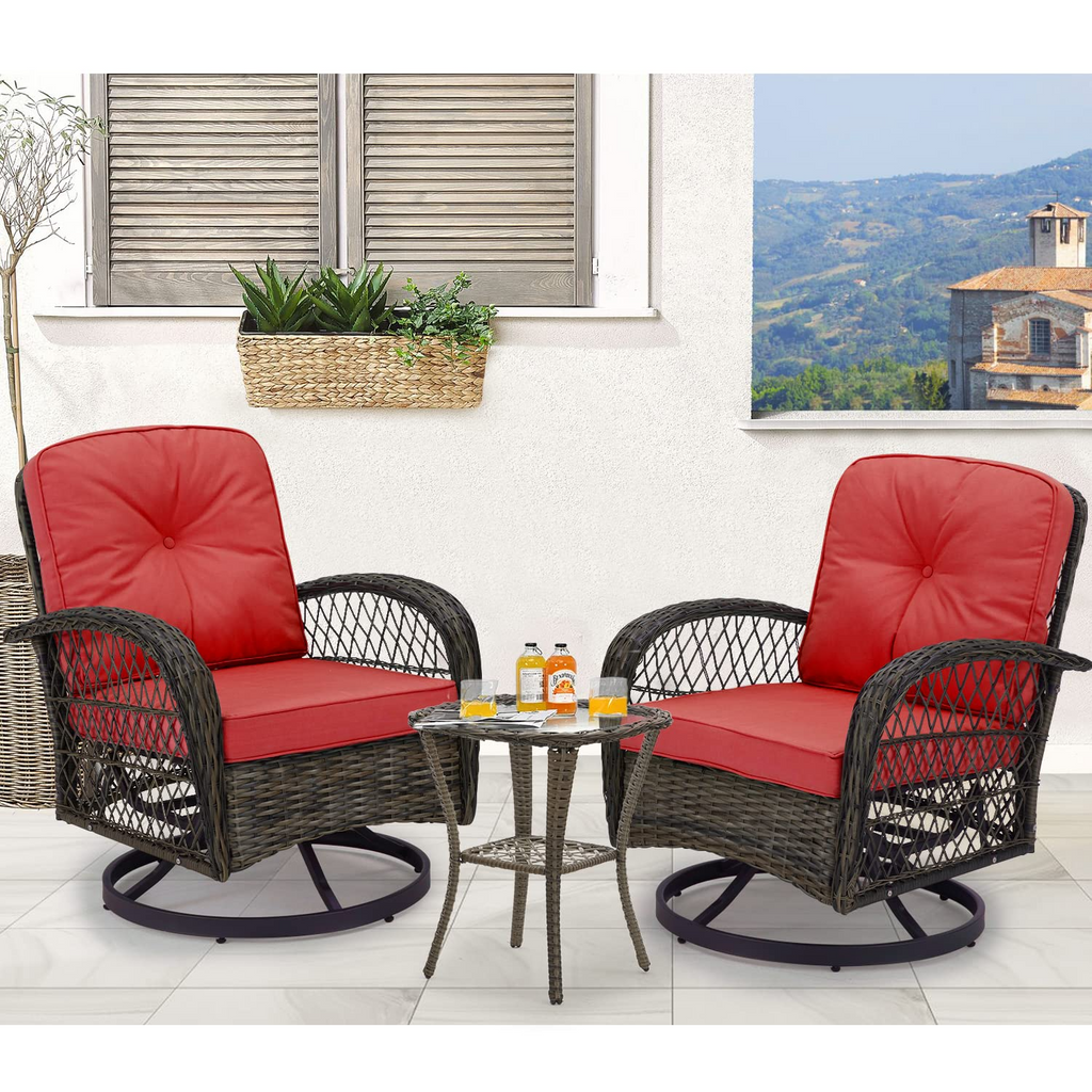EROMMY 3 Piece Rocker Patio Set – Red – Erommy
