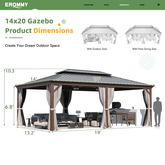 14x20 Large Gazebo | Durable Hardtop & Sides for All-Season Use ...